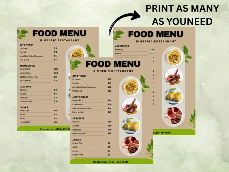 Editable Restaurant Menu Flyer, Modern Food Poster (digital Download ...