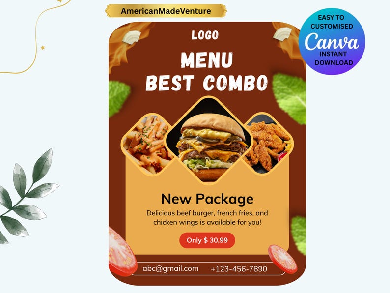 Best Combo Food Flyer, Editable Menu Flyer Template, Printable Menu ...