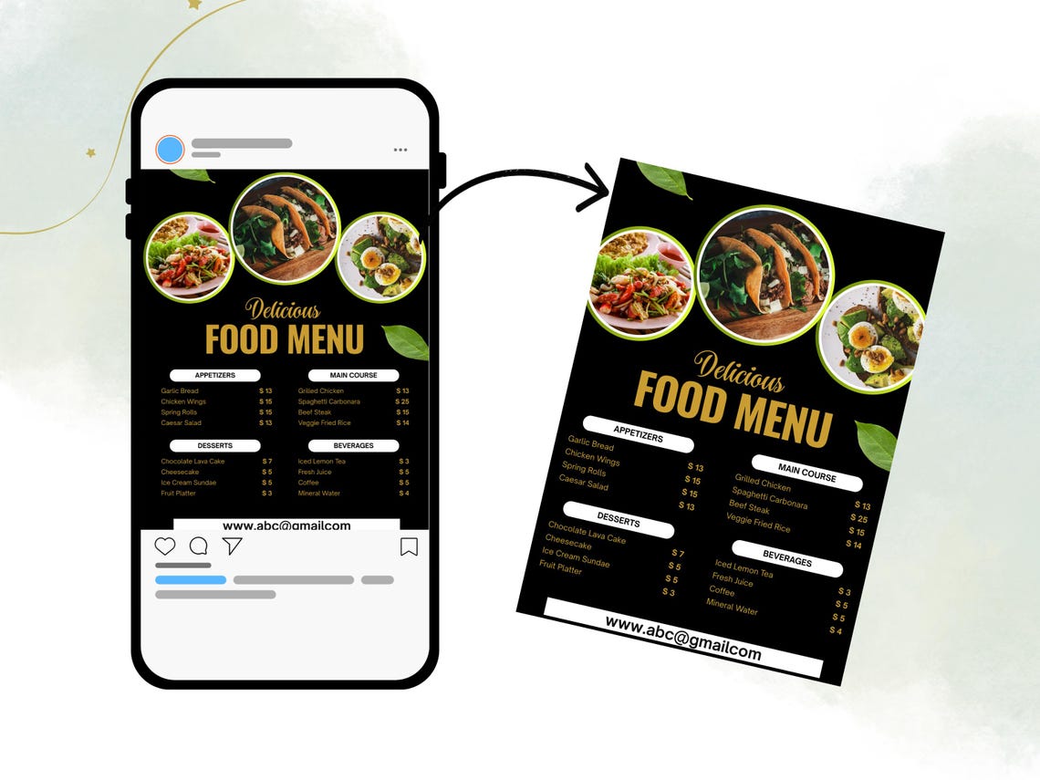 Editable Restaurant Menu Flyer Template, Modern Food Branding (digital ...