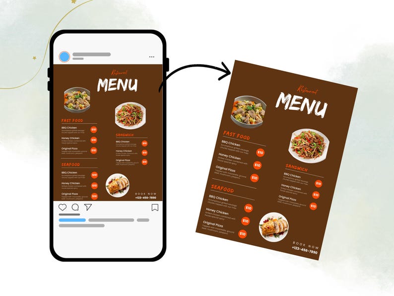 Fast Food Menu Flyer Template, Editable Restaurant Flyer, Printable ...