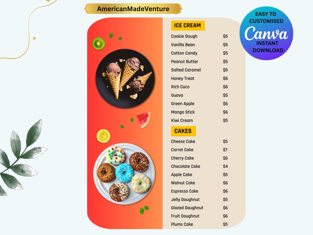 Ice Cream Shop Menu Flyer | Editable Dessert Poster (digital Download ...