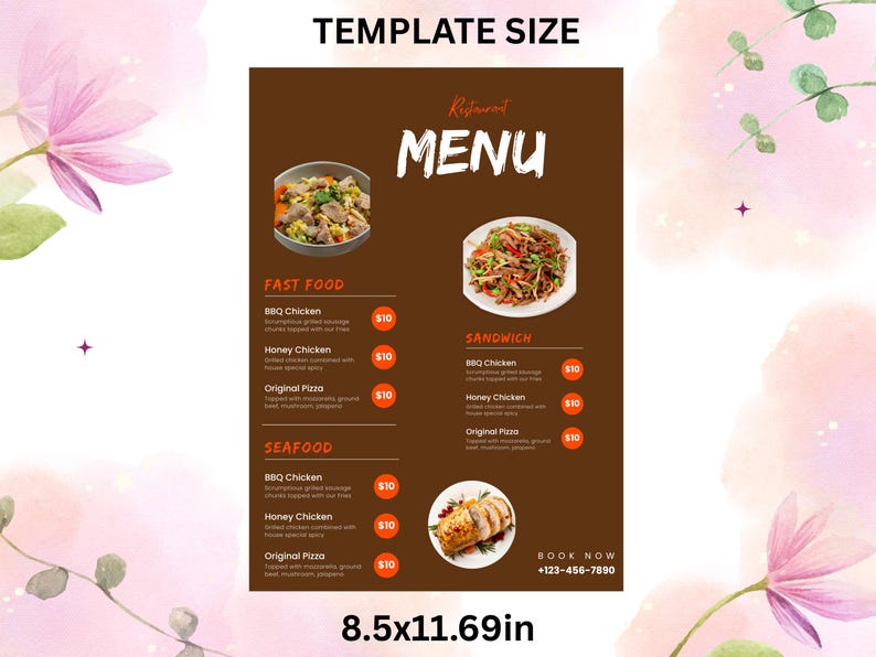 Fast Food Menu Flyer Template, Editable Restaurant Flyer, Printable ...