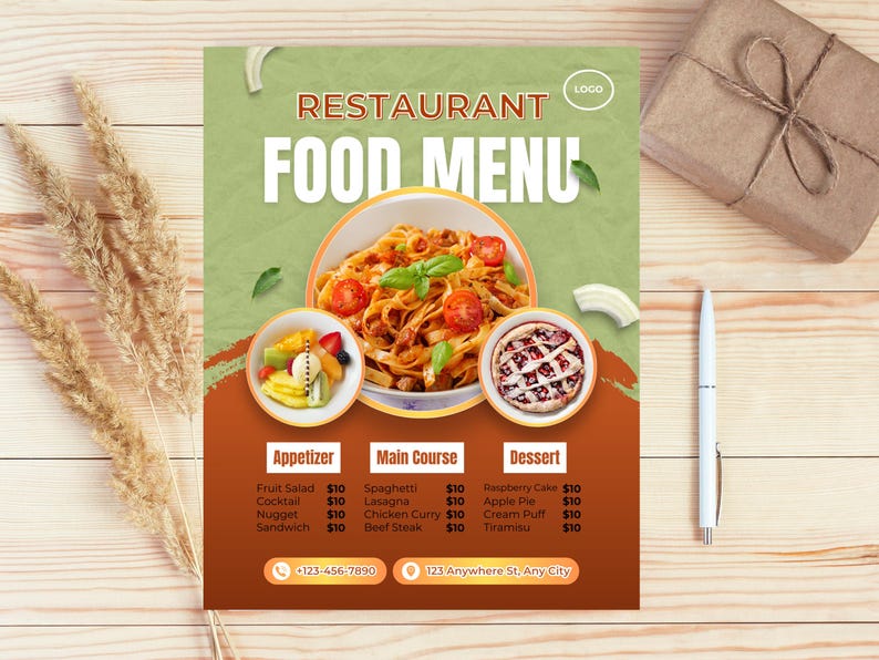 Restaurant Food Menu Template, Editable Menu Flyer Template, Printable ...