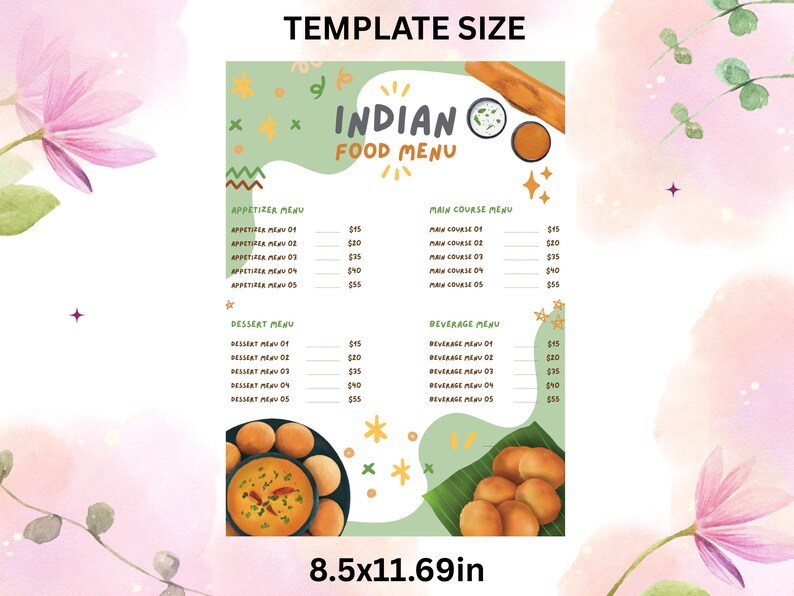 Indian Food Menu Flyer Template | Restaurant Menu Design | Editable ...