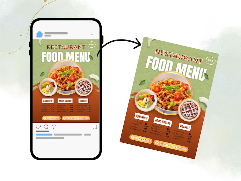 Restaurant Food Menu Template, Editable Menu Flyer Template, Printable ...