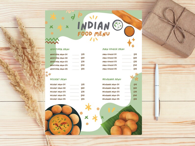 Indian Food Menu Flyer Template | Restaurant Menu Design | Editable ...