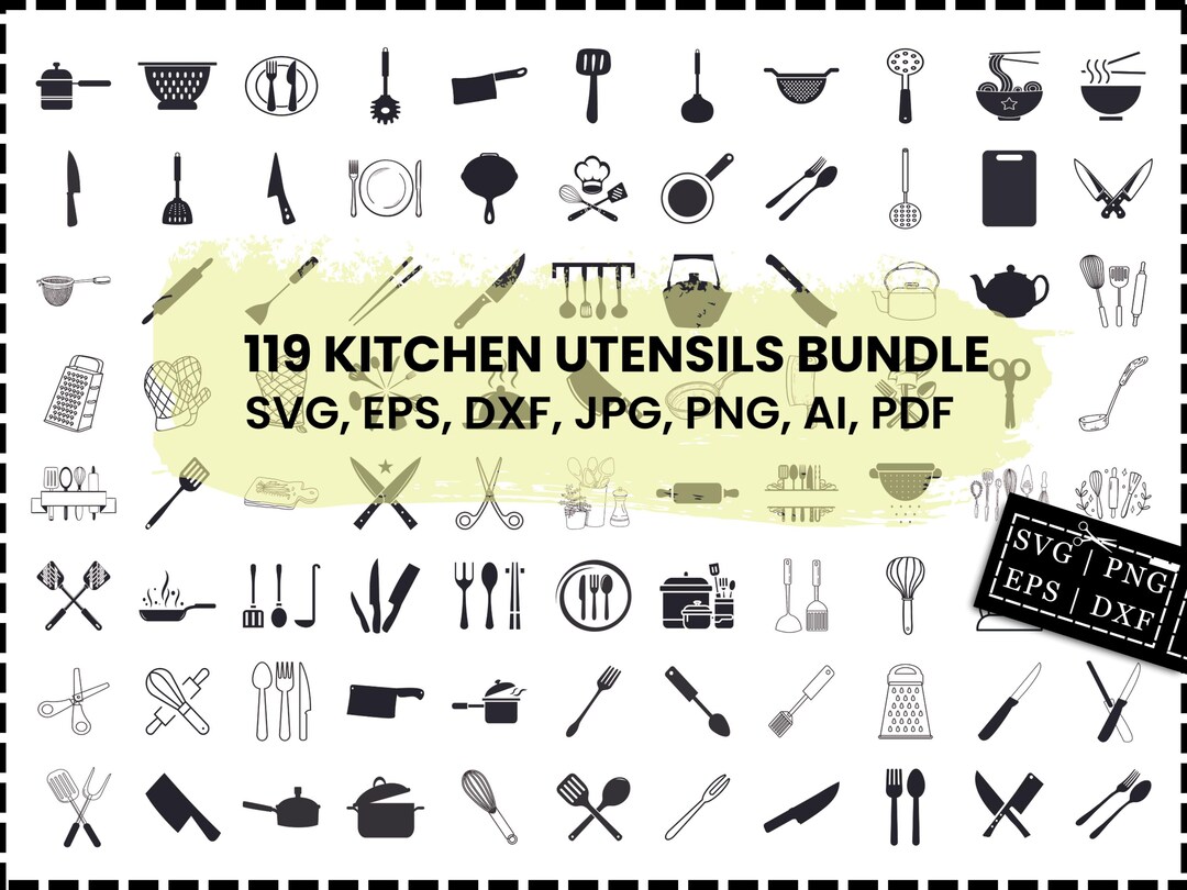 Kitchen Utensils SVG Cut File | Cooking Tools Clipart | Food Design ...