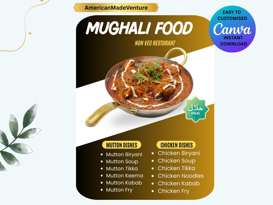 Halal Food Menu Flyer, Restaurant Branding Template (digital Menu ...