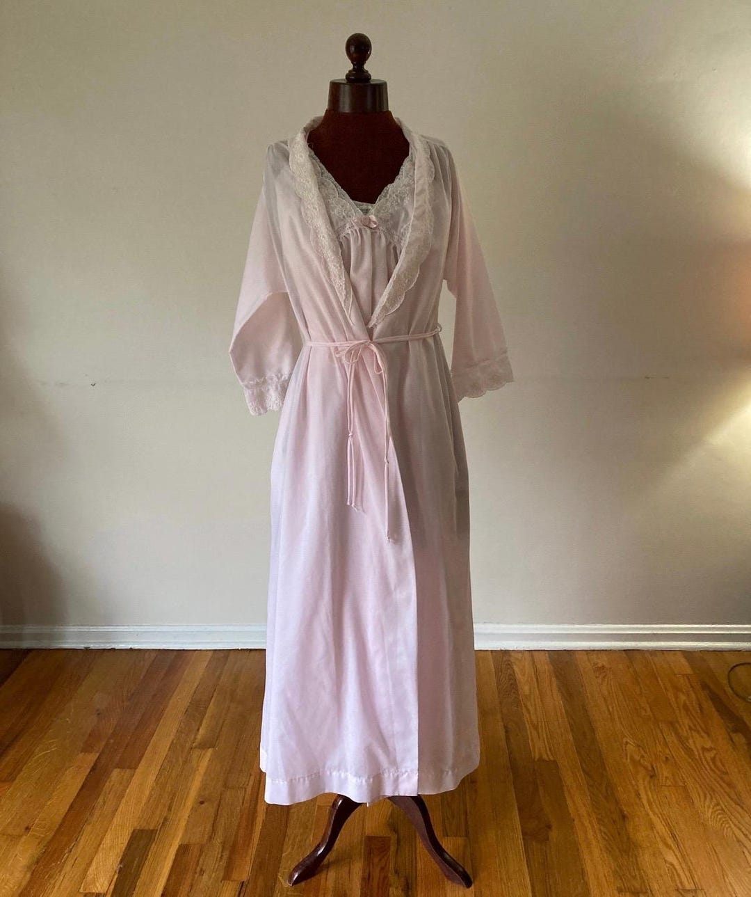 Vintage Christian Dior Pale Pink Pegnoir Set; Pink Laced Nightgown ...