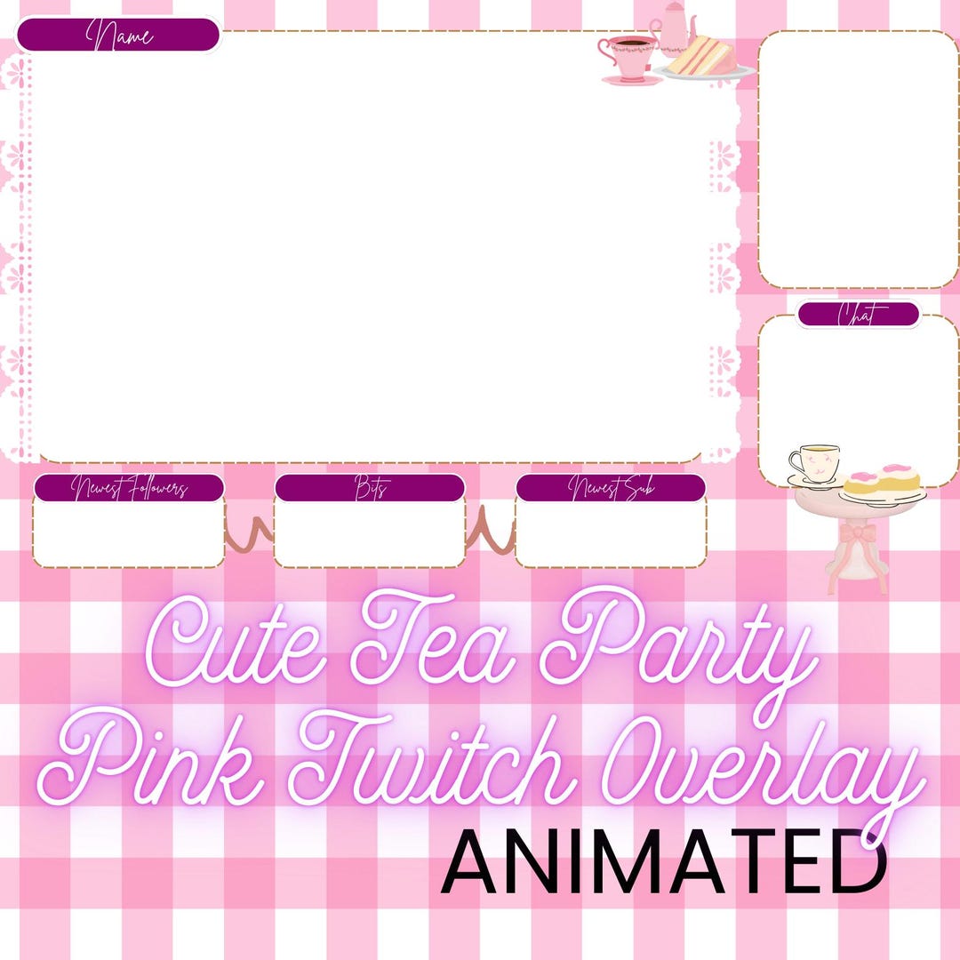 Animated Pink Tea Party Twitch Overlay Package (digital Download) - Etsy