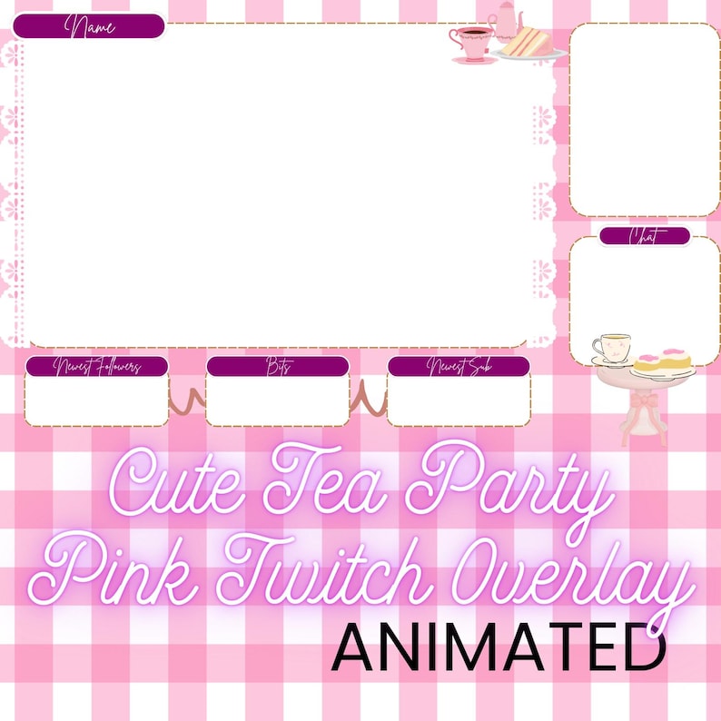 Animated Pink Tea Party Twitch Overlay Package (digital Download) - Etsy