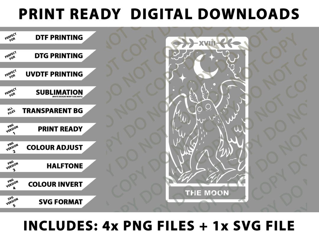 Mothman X Moon - Tarot Card Png Bundle, SVG Files, Digital Downloads - Etsy