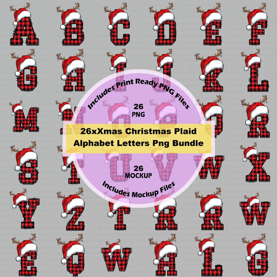 26xxmas Christmas Plaid Alphabet Letters Png Bundle, DTF Png ...