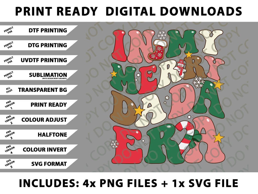 In My Merry Dada Era Groovy Christmas Family Matching Png Bundle ...