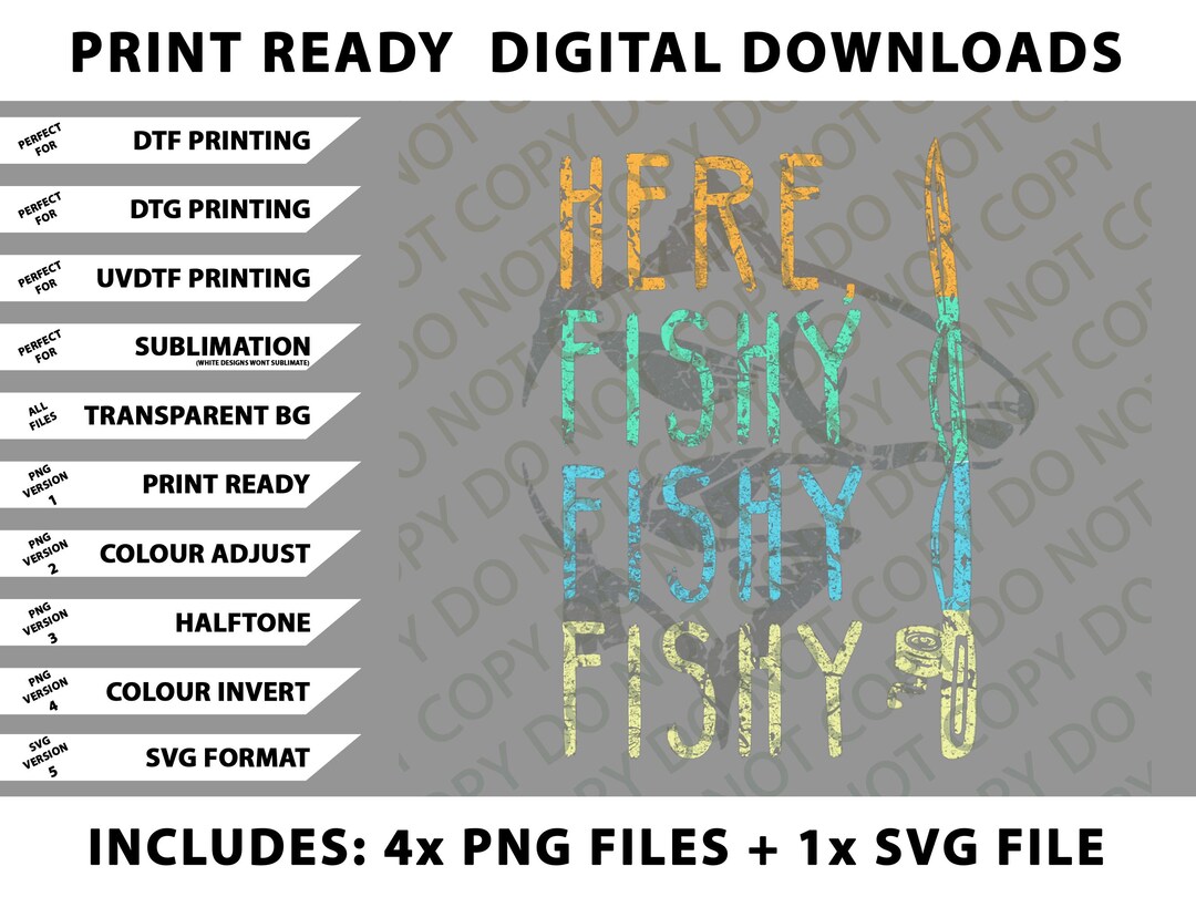 Here Fishy Fishy Png Bundle Digital Downloads Fishing Lover Tee ...