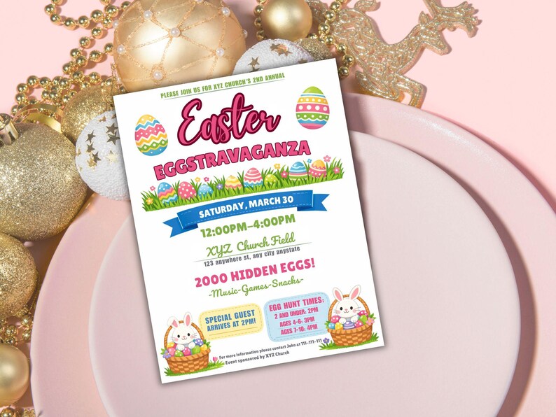 Editable Easter Eggstravaganza Flyer Printable, Egg Hunt Party Invite ...