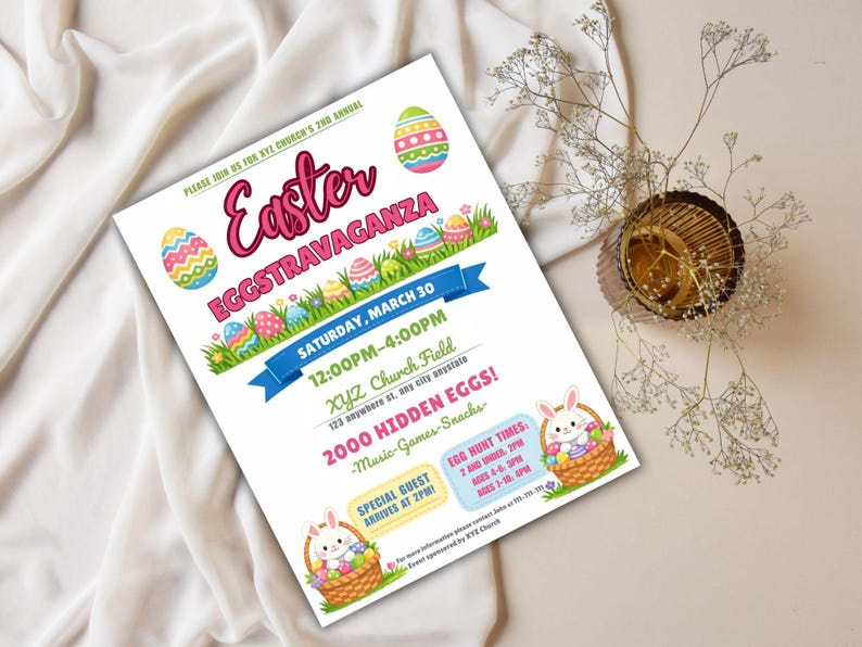 Editable Easter Eggstravaganza Flyer Printable, Egg Hunt Party Invite ...
