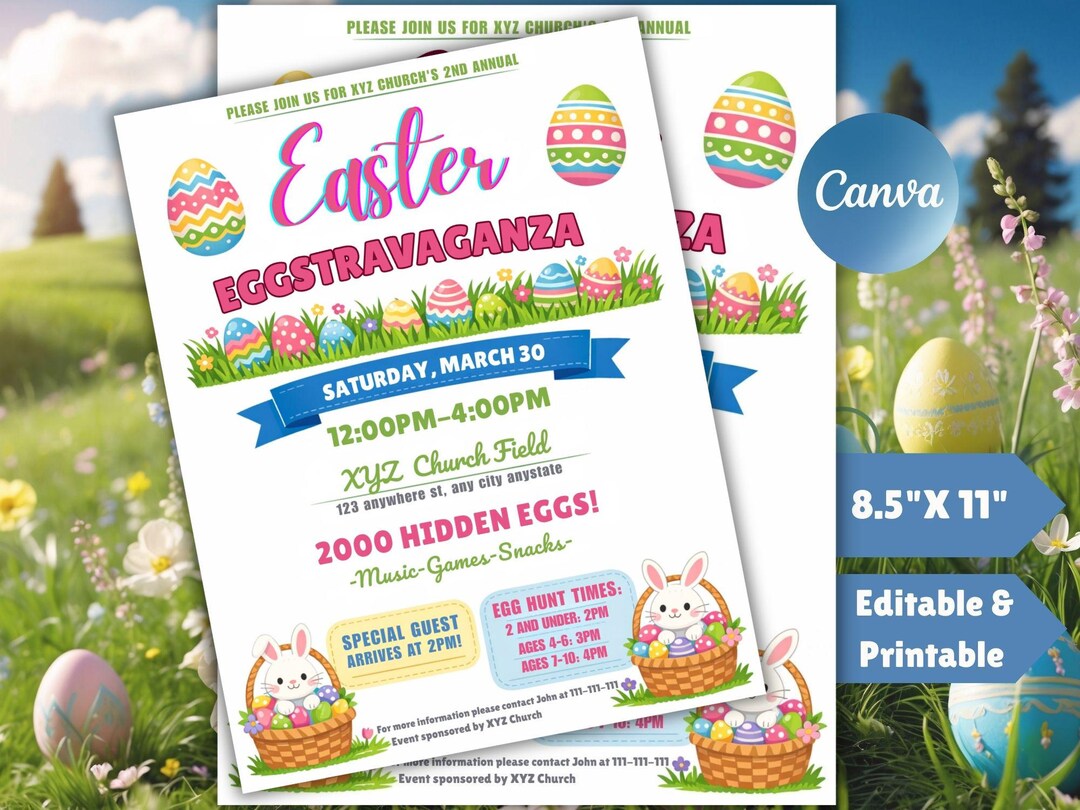 Editable Easter Eggstravaganza Flyer Printable, Egg Hunt Party Invite ...