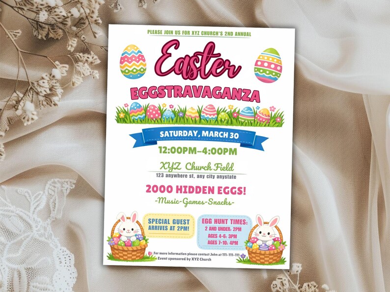 Editable Easter Eggstravaganza Flyer Printable, Egg Hunt Party Invite ...