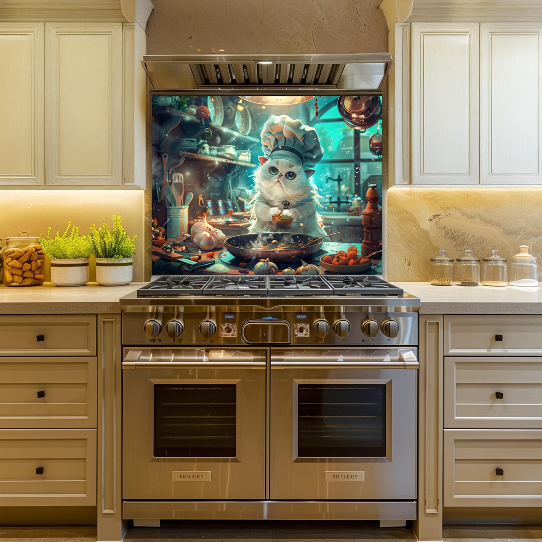 Chef Cat Glass Backsplash, Whimsical Kitchen Decor - Etsy