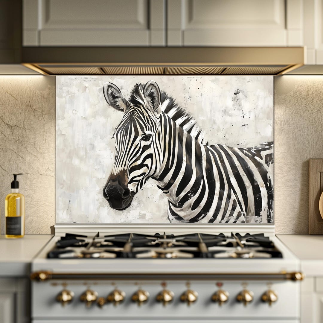 Zebra Art Glass Backsplash, Modern Animal Print Kitchen Splashback Wall ...