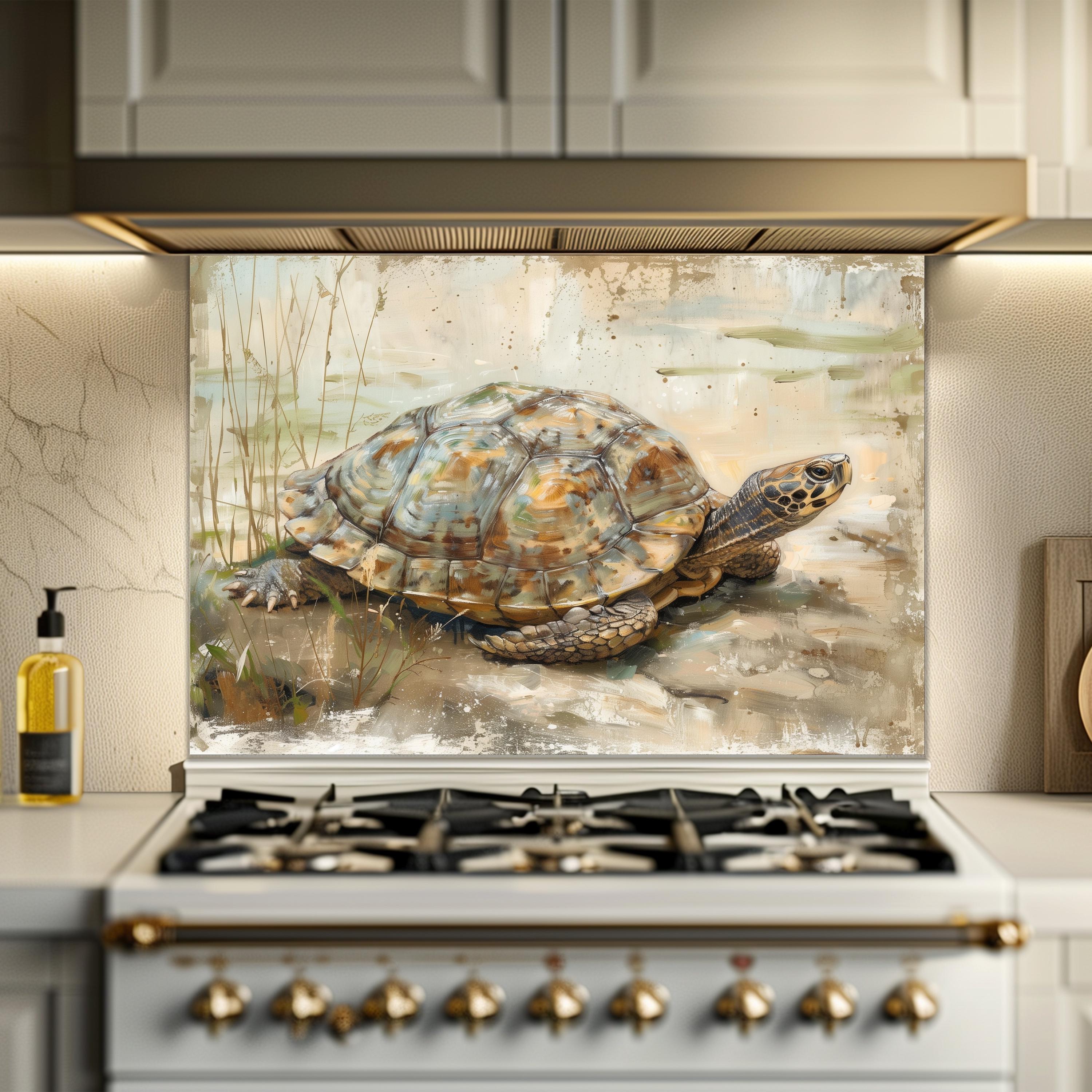 Turtle Glass Backsplash, Wildlife Animal Kitchen Wall Art, Nature Decor ...