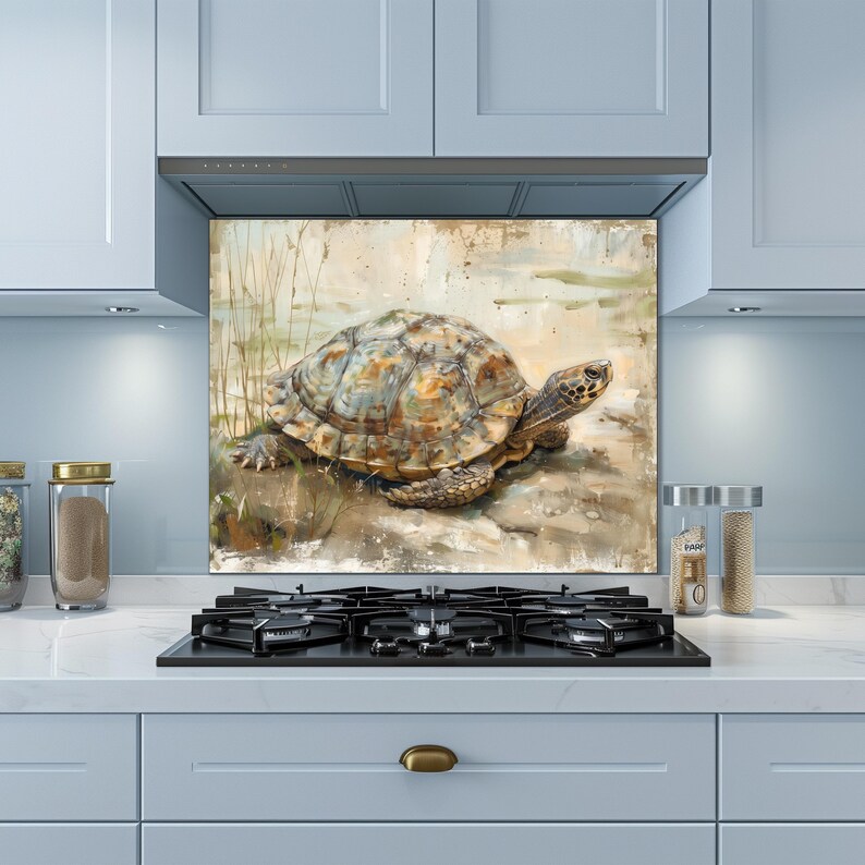 Turtle Glass Backsplash, Wildlife Animal Kitchen Wall Art, Nature Decor ...
