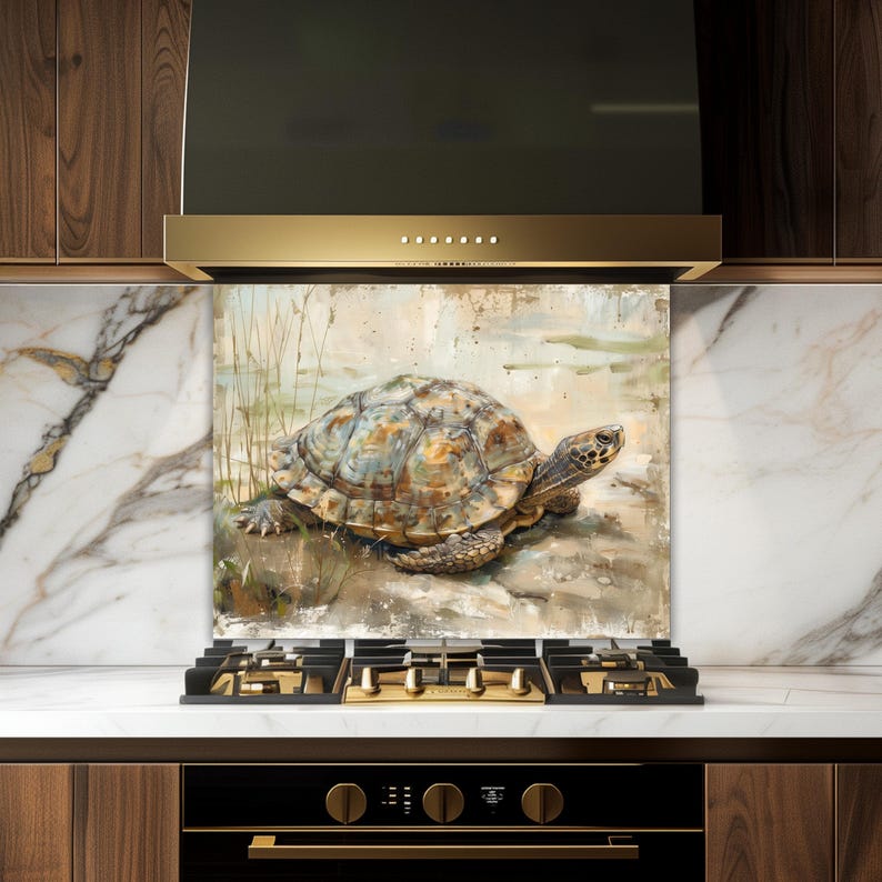 Turtle Glass Backsplash, Wildlife Animal Kitchen Wall Art, Nature Decor ...