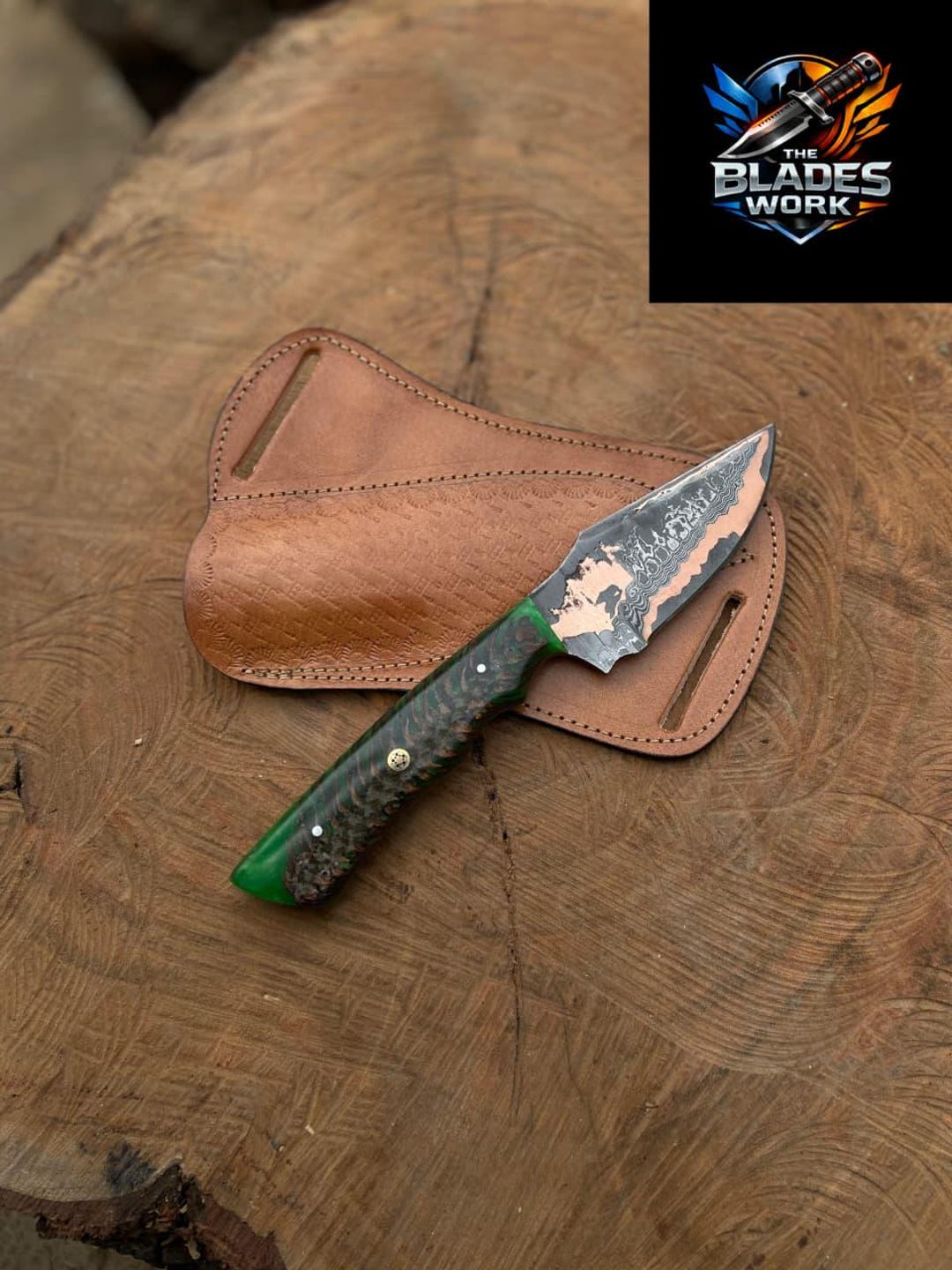 Hand Forged Copper Damascus Skinner Knife | Pine Comb Resin Handle - Etsy