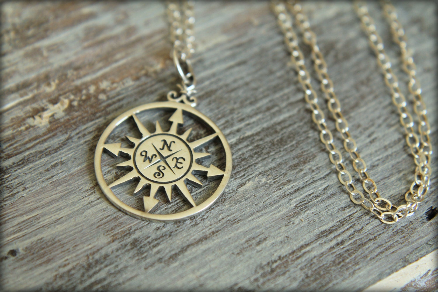 Compass Rose Necklace in Sterling Silver or Bronze and Gold - Etsy