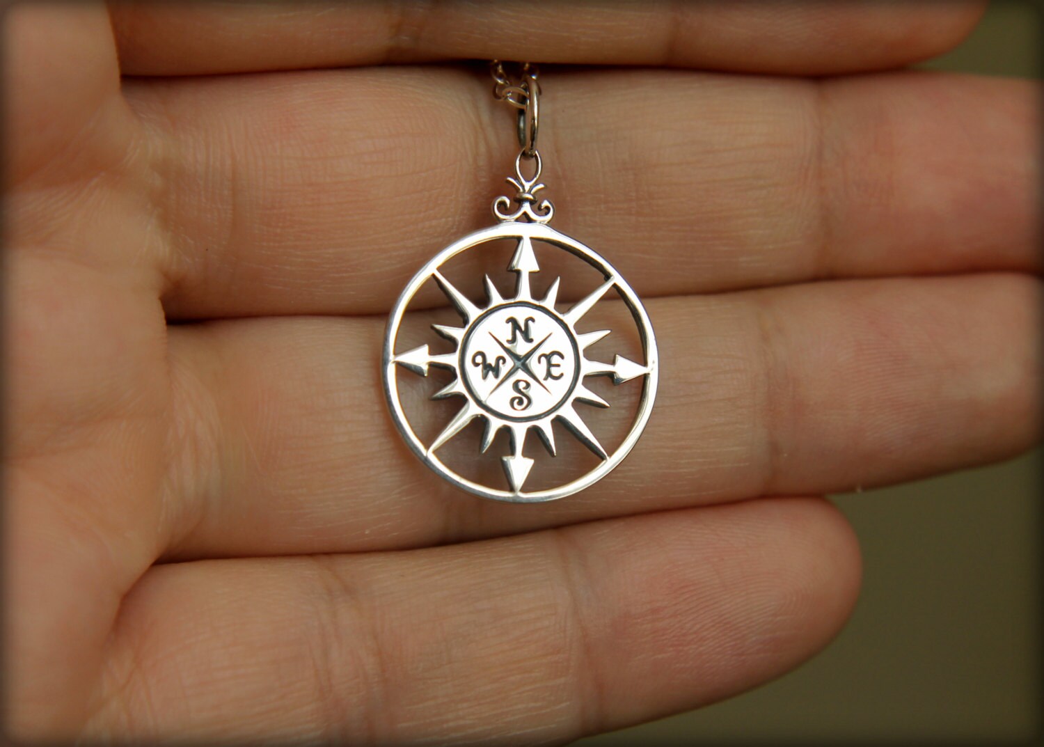 Compass Rose Necklace in Sterling Silver or Bronze and Gold - Etsy