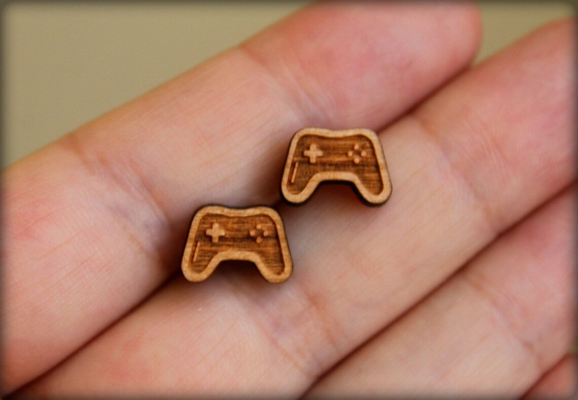 Video Game Controller Studs Laser Cut Wood Earrings Gamer - Etsy