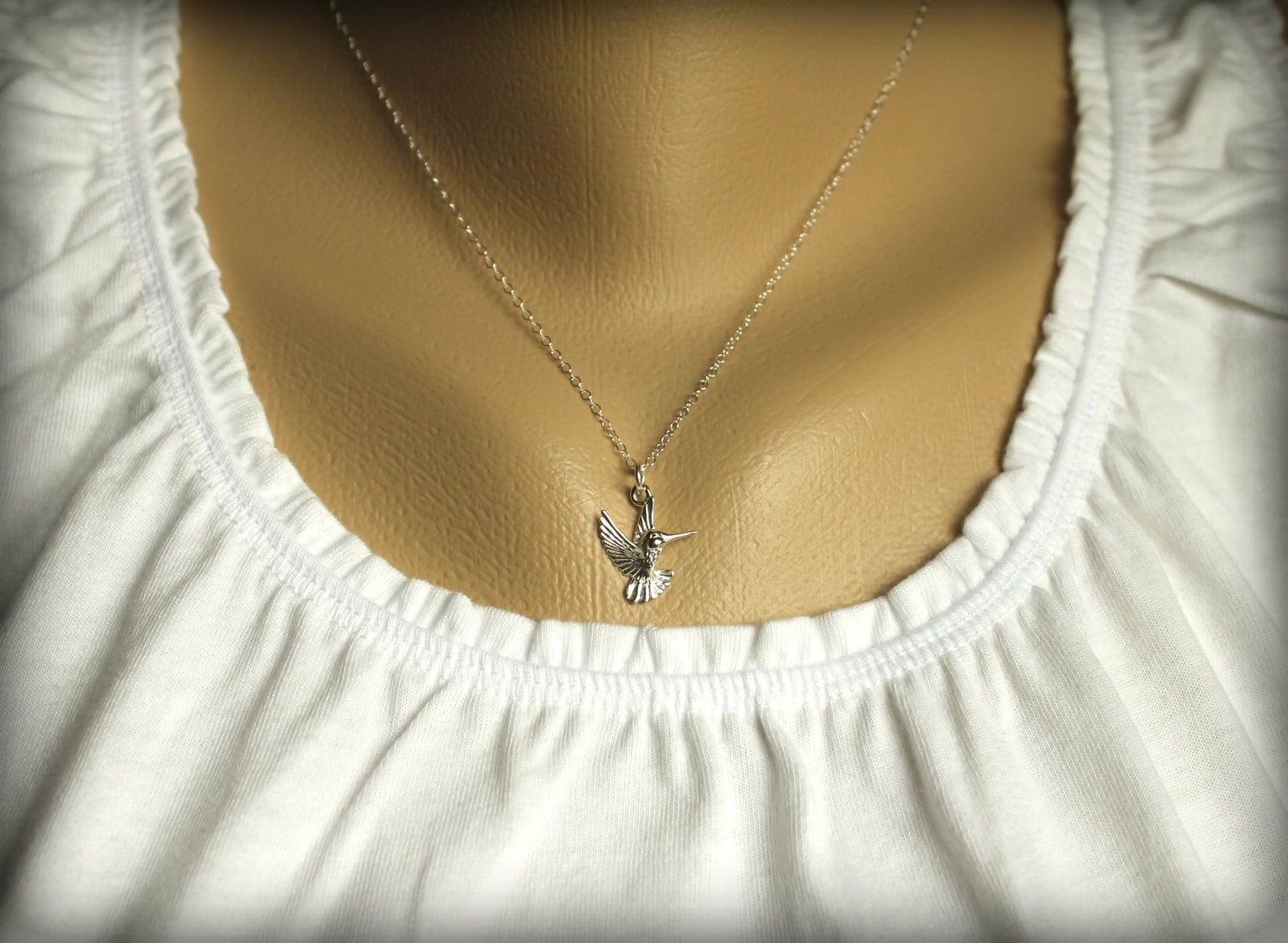 Sterling Silver Hummingbird Necklace, Bird in Flight - Etsy