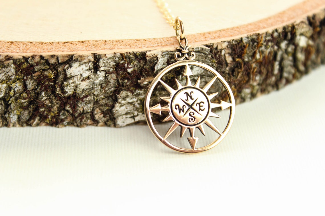 Compass Rose Necklace in Sterling Silver or Bronze and Gold - Etsy