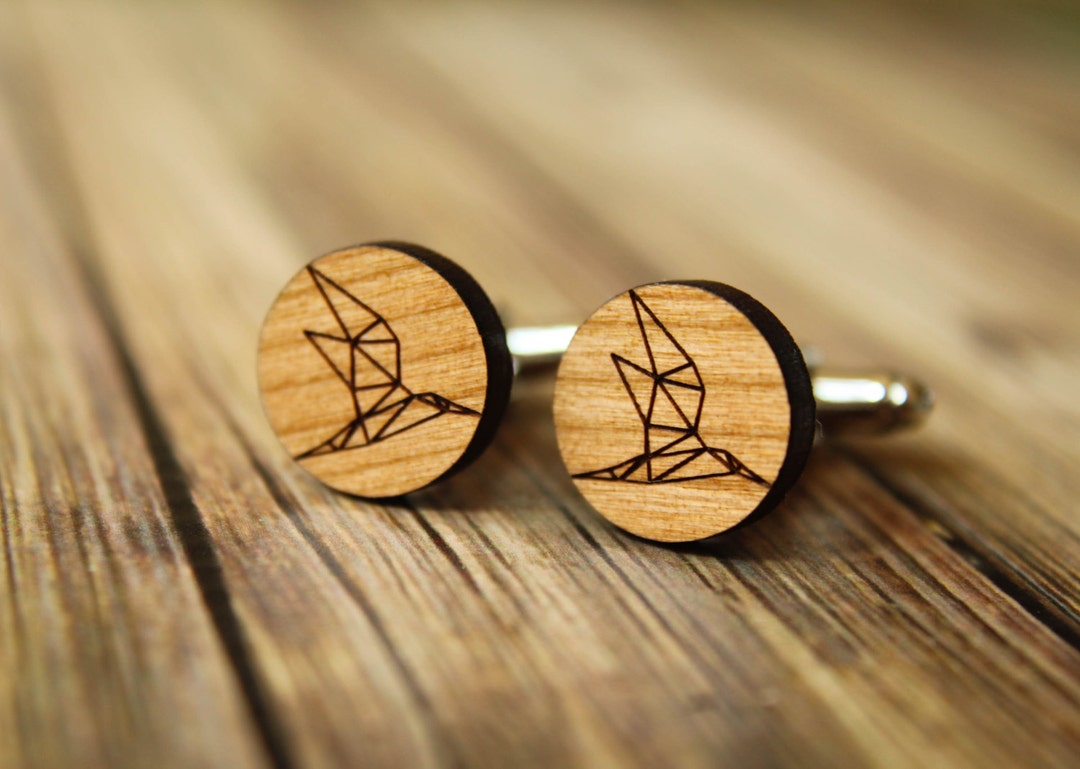 Origami Bird Cuff Links Laser Cut Wood Japanese Folded Paper - Etsy