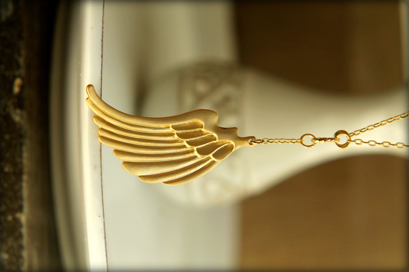 Fallen Angel Wing Necklace in Matte Gold - Etsy