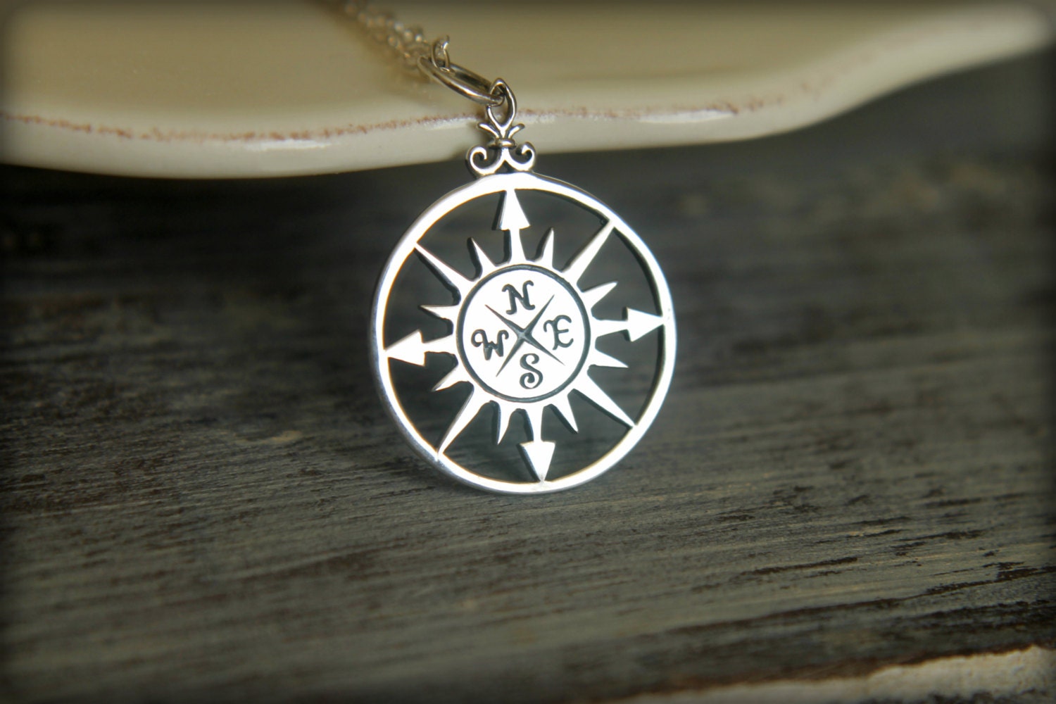 Compass Rose Necklace in Sterling Silver or Bronze and Gold - Etsy