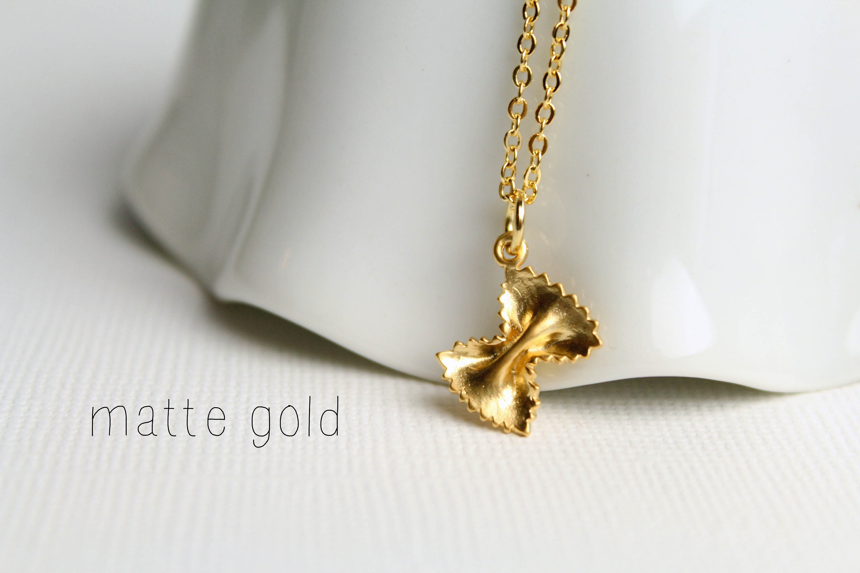 Farfalle Pasta Necklace, Available in Silver and Gold, Bowtie Noodle ...