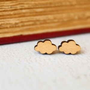 Tiny Cloud Studs Laser Cut Wood Earrings - Etsy