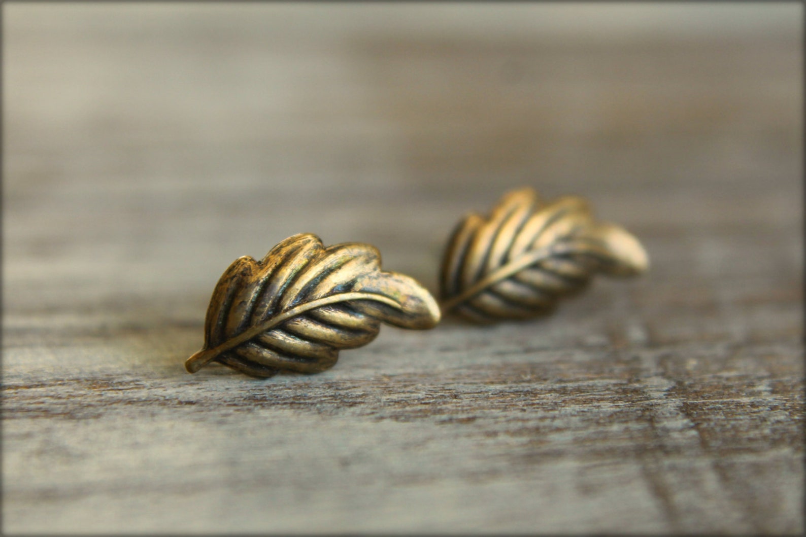 Little Leaf Earring Posts in Antiqued Brass or Rose Gold - Etsy