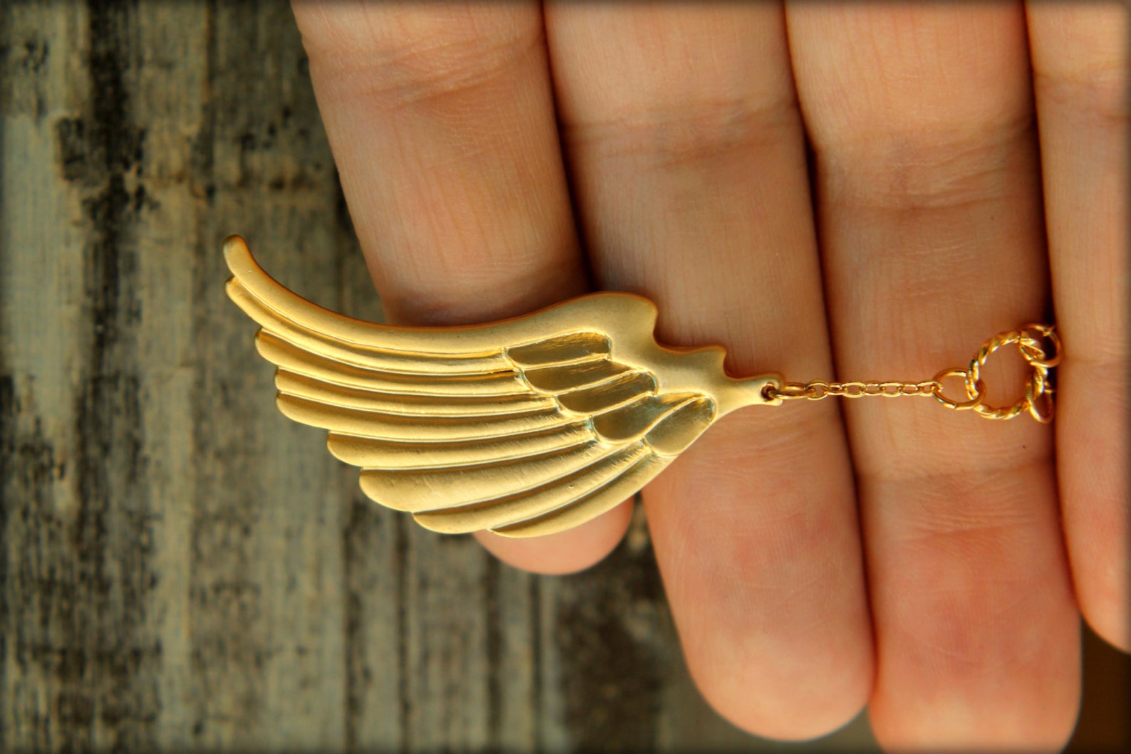Fallen Angel Wing Necklace in Matte Gold - Etsy