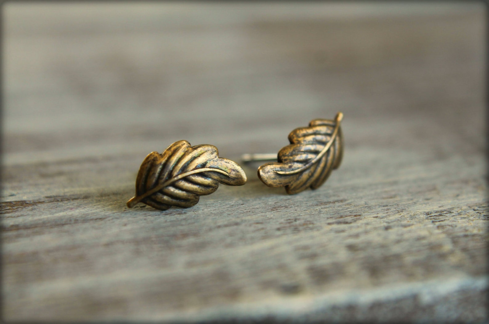 Little Leaf Earring Posts in Antiqued Brass or Rose Gold - Etsy