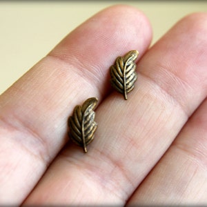 Little Leaf Earring Posts in Antiqued Brass or Rose Gold, Autumn Leaf ...
