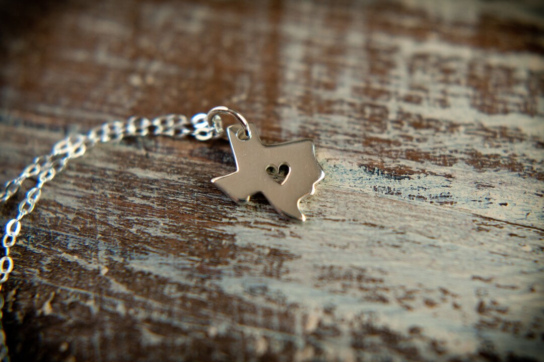 Texas Love Necklace, Texas With Heart Cut Out, Available in Sterling ...