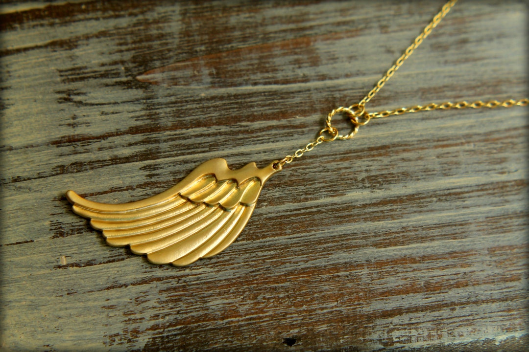 Fallen Angel Wing Necklace in Matte Gold - Etsy