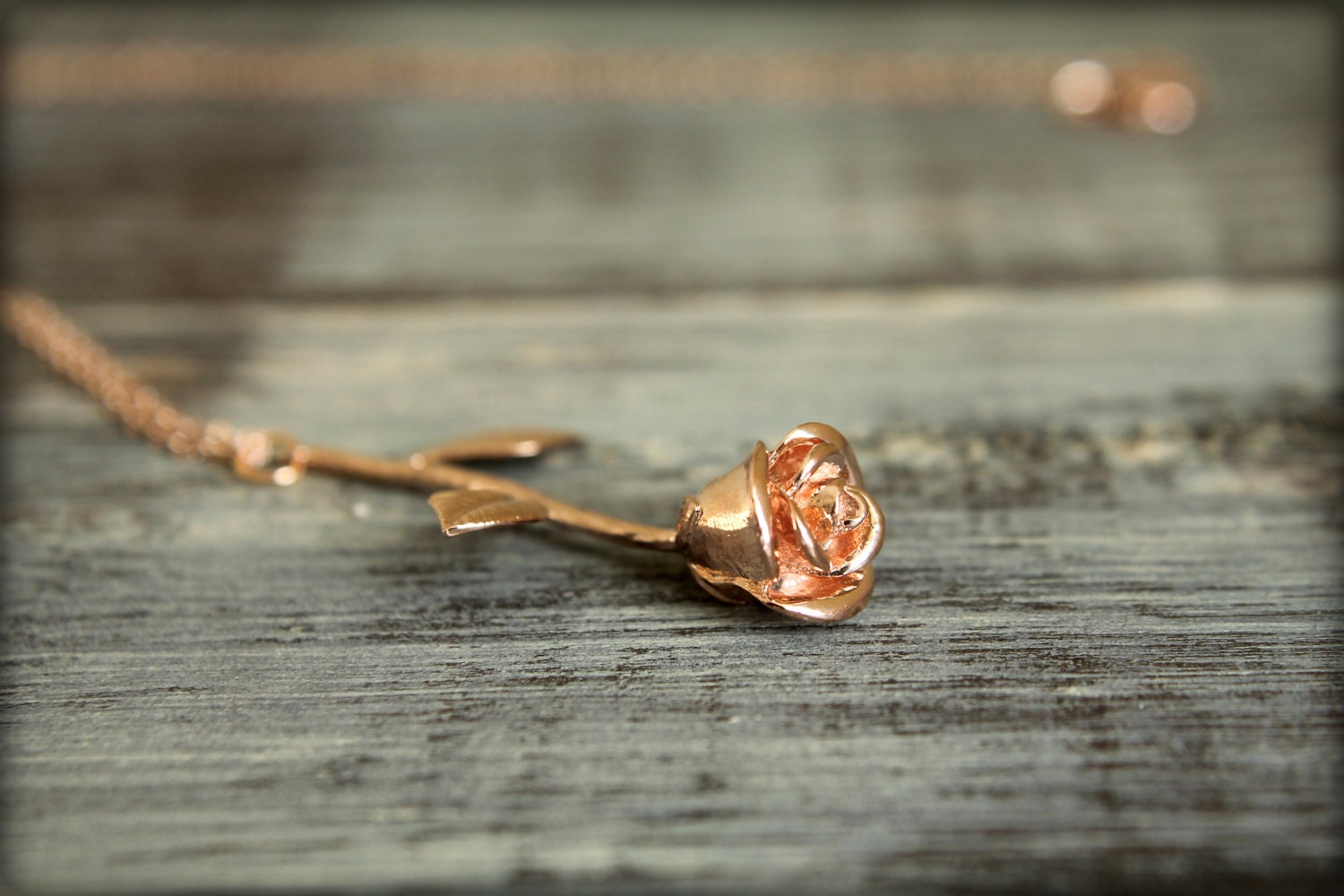 Long Stemmed Rose Necklace in Rose Gold - Etsy