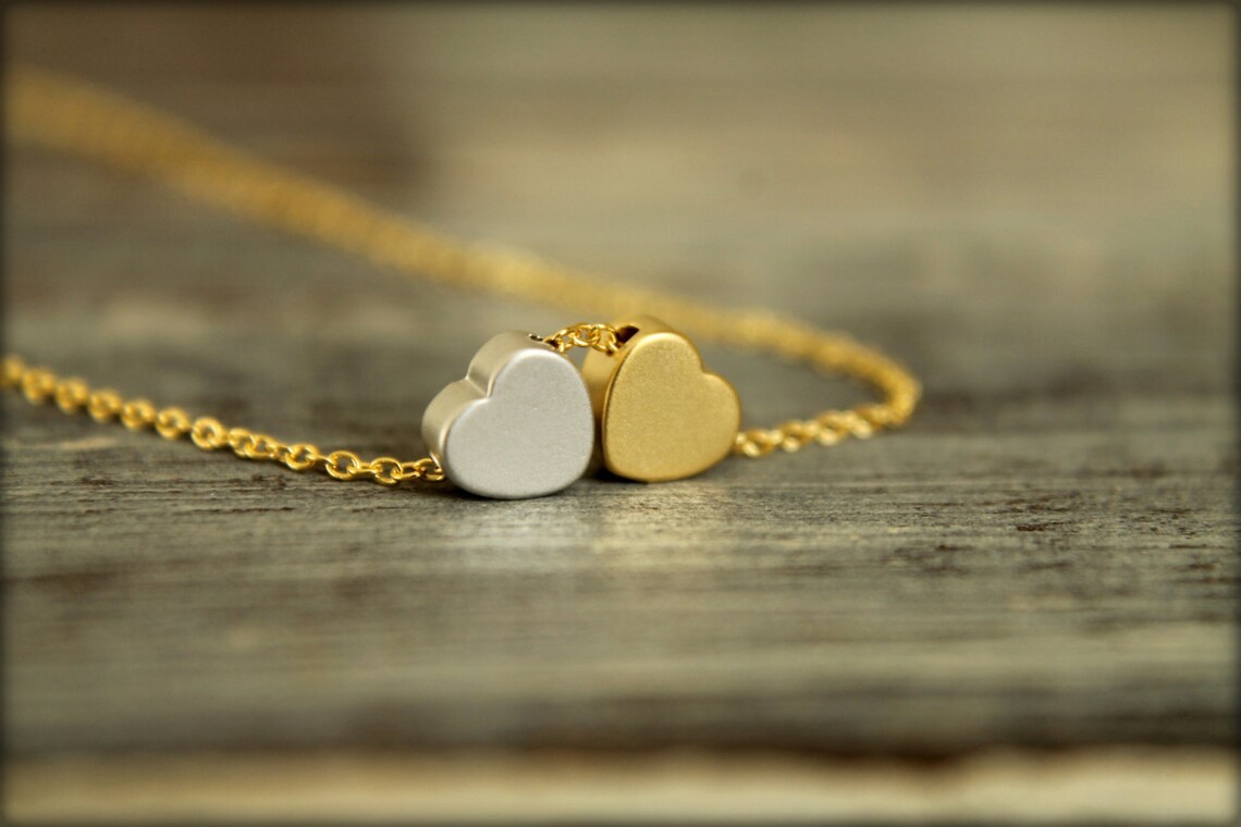 Two Hearts as One Necklace Customizable Colors - Etsy Denmark