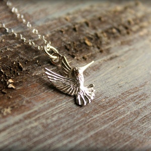 Sterling Silver Hummingbird Necklace, Bird in Flight - Etsy