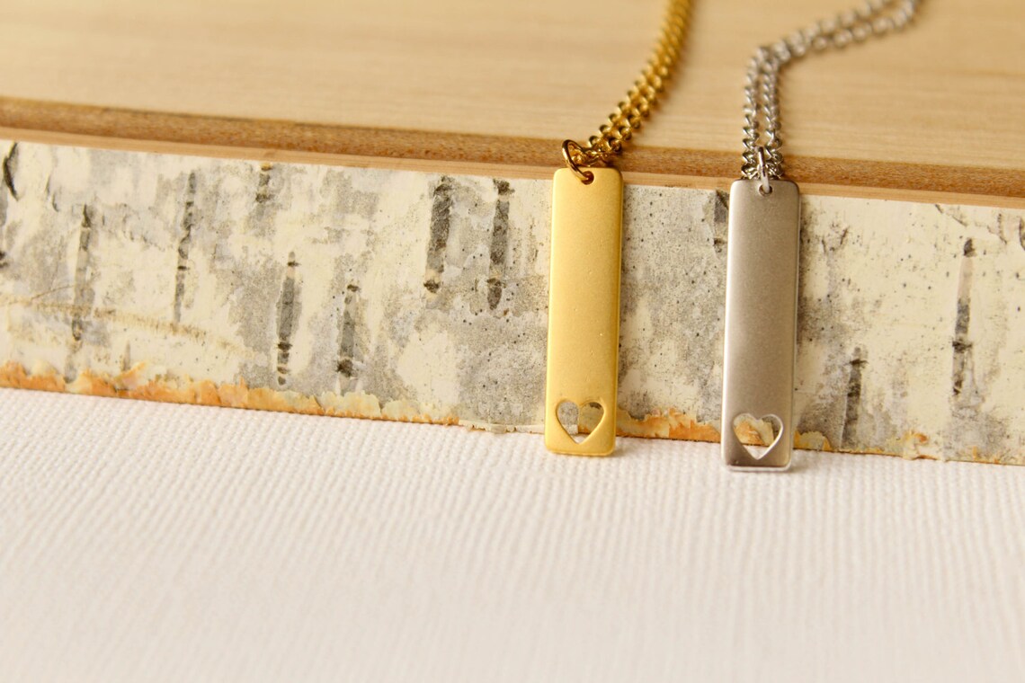 Heart Tag Necklace Available in Gold and Silver Long Charm - Etsy