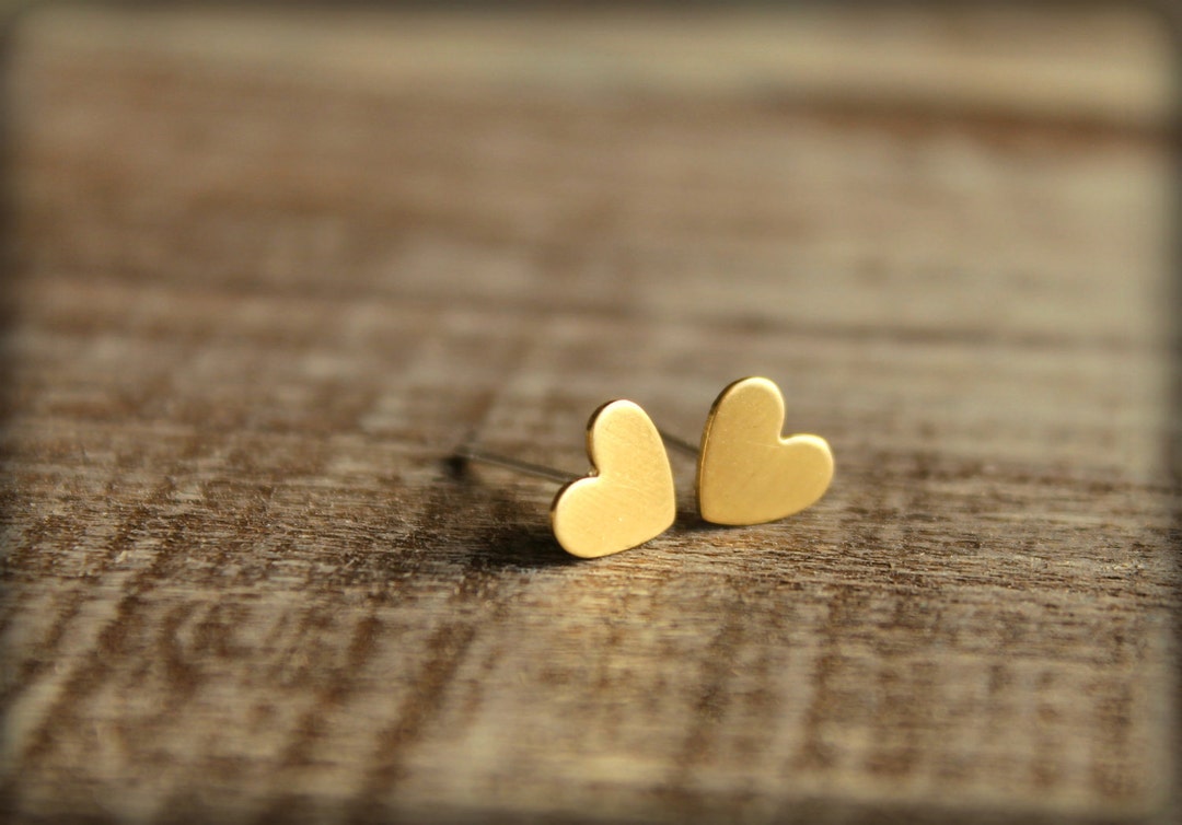 Itty Bitty Heart Earring Studs in Raw Brass, Raw Copper, or Silver ...